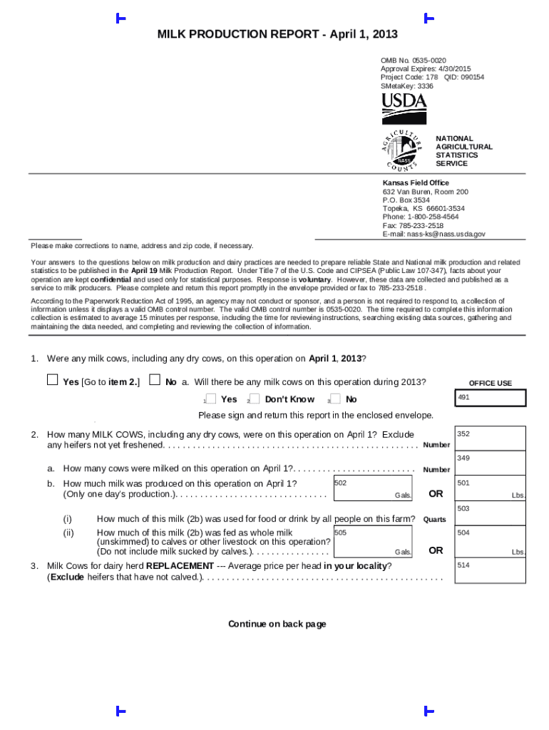 USDA - Surveys - Milk Production and All Milk Prices Doc Template ...