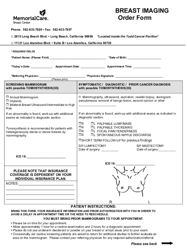 Fillable Online Breastlink Women's Imaging Long BeachLos Angeles CA Fax ...