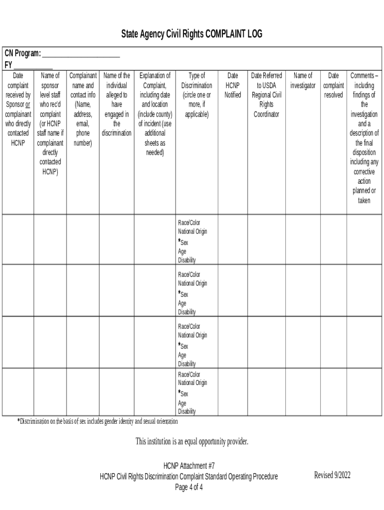 SFA-Sponsor Civil Rights Complaint Procedure Template Doc Template ...