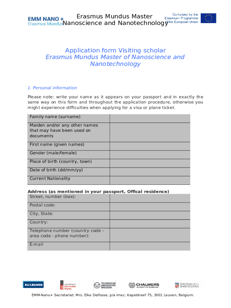 application for visiting scholars - erasmus mundus ... Doc Template | pdfFiller