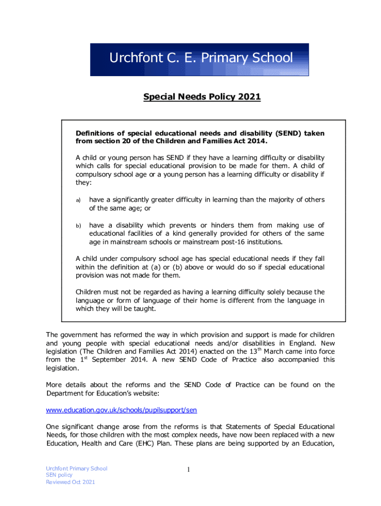 Fillable Online Establishment Urchfont Church of England Primary School ...