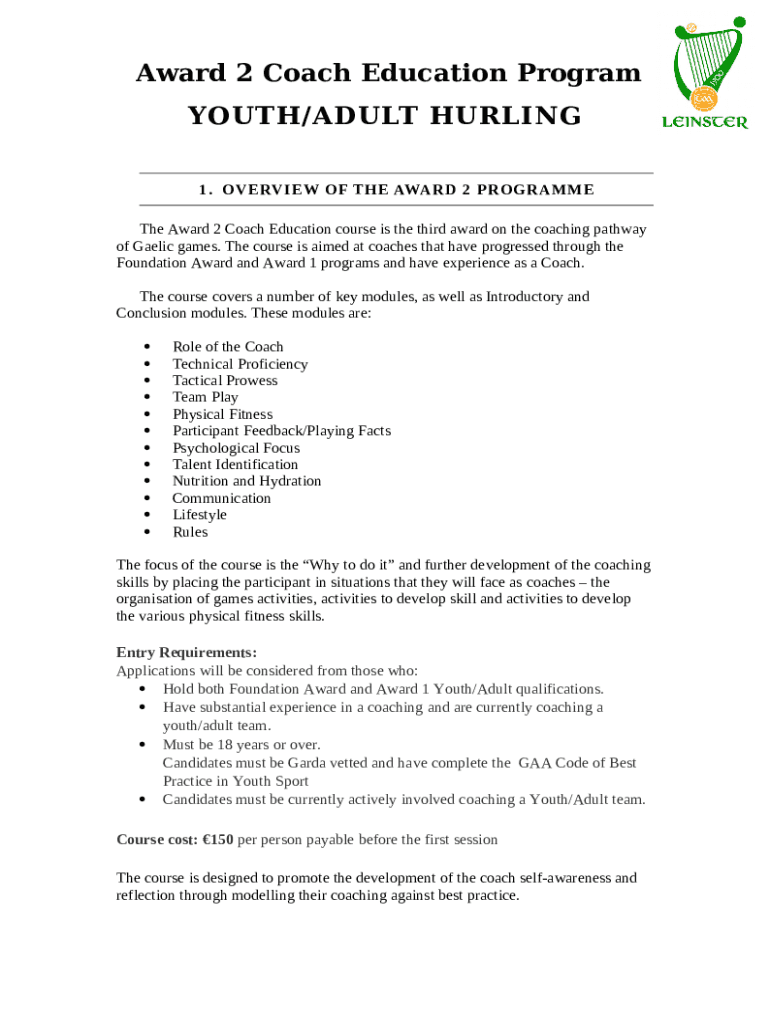 GAA Award 2 ChildDublin GAA Coaching & Development Doc Template | pdfFiller