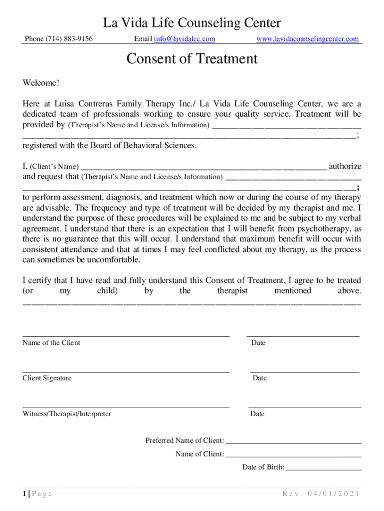 Fillable Online La Vida Life Counseling Center - Wishing you a happy ...