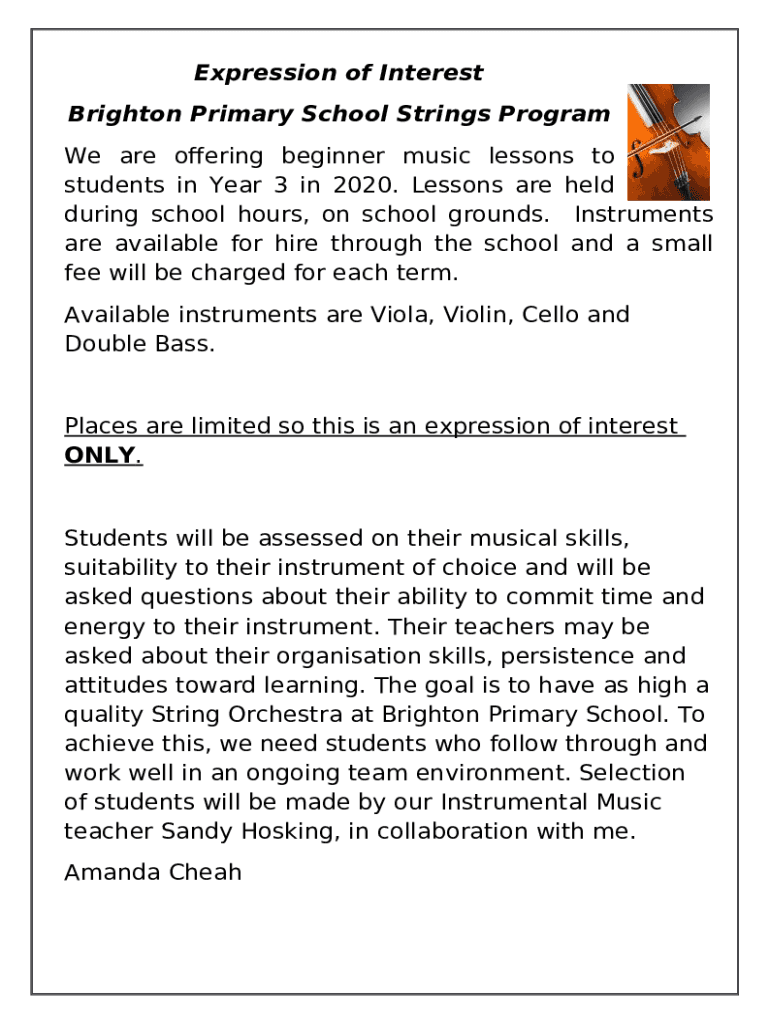 Expression of Interest Brighton Primary School Strings Program Doc ...