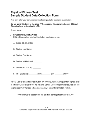 Fillable Online Physical Fitness Test (PFT) Sample Student Data ... Fax ...
