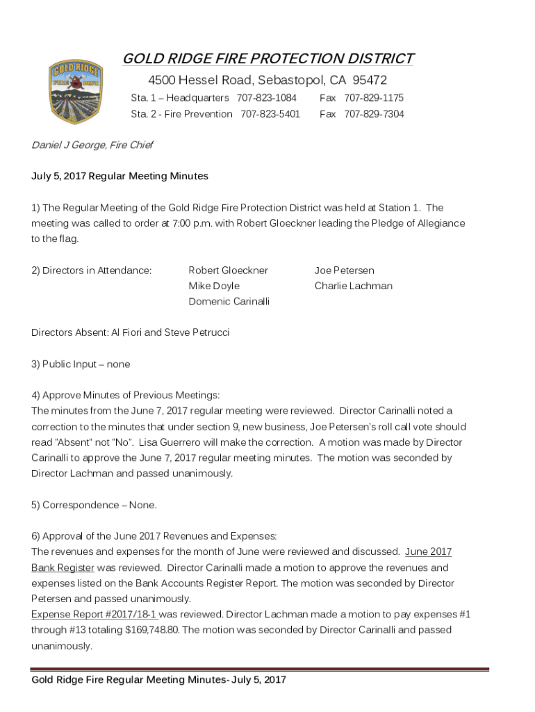 Fillable Online Gold Ridge Fire Protection District Station 1, 4500 ...