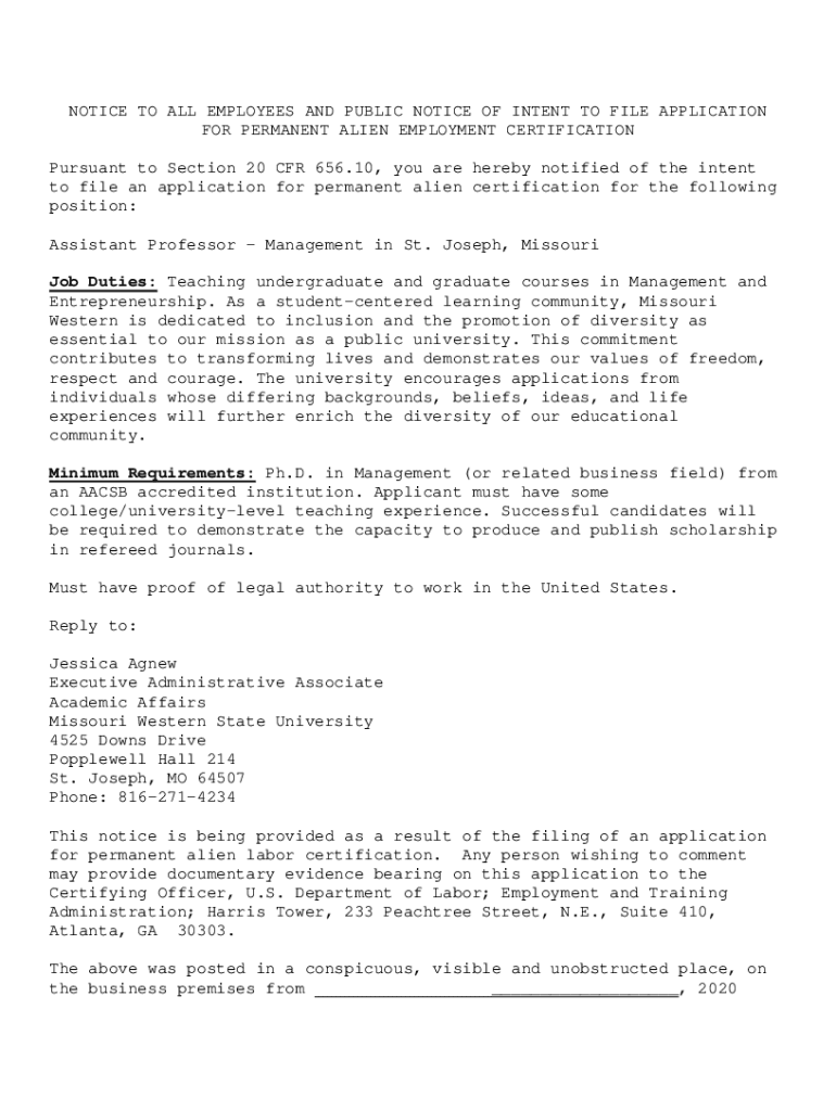 Fillable Online notice to all employees and public notice of intent to ...