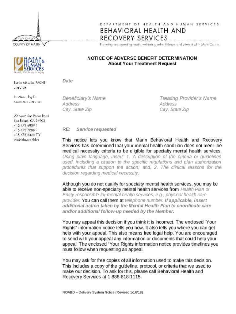 08 Notice of Adverse Benefit Determination (NOABD) Doc Template | pdfFiller