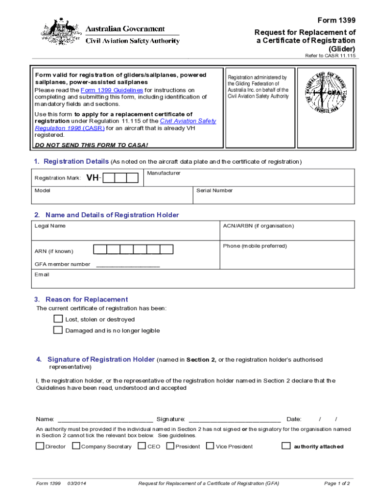 Fillable Online Aircraft registration (Glider) - Form 1329 Fax Email ...