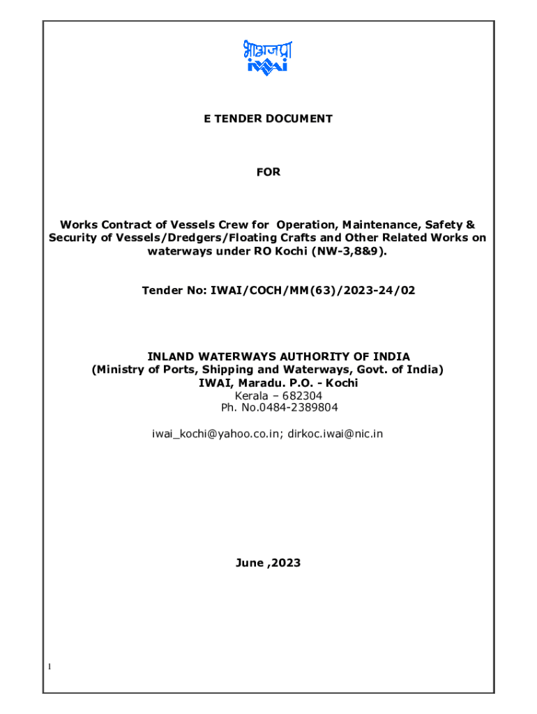 Fillable Online E TENDER DOCUMENT FOR Works Contract for Floating ... Fax Email Print - pdfFiller