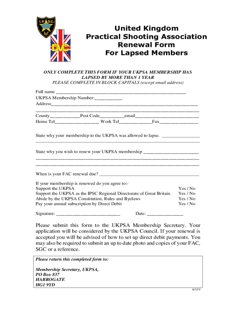 Fillable Online ONLY COMPLETE THIS FORM IF YOUR UKPSA MEMBERSHIP HAS ...