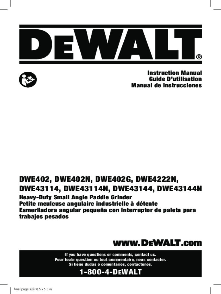 Completable En línea User manual DeWalt DWE402N (English - grinders Fax ...
