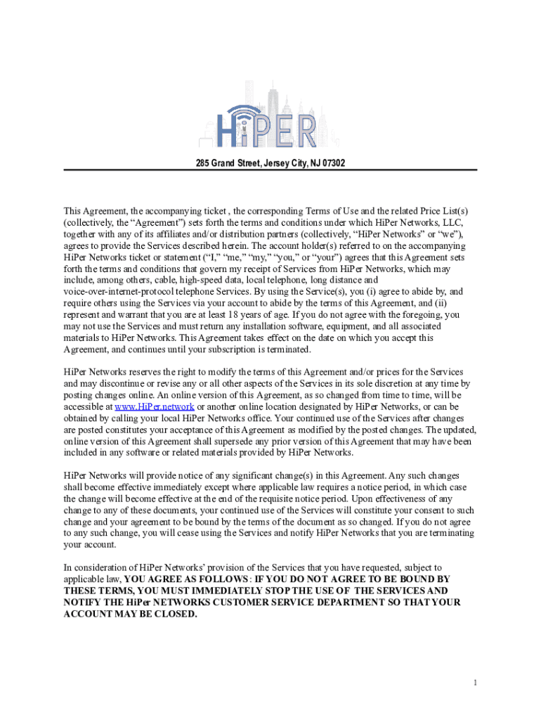 Fillable Online Hiper Networks FINAL Residential Service Subscriber Agreement Fax Email Print ...