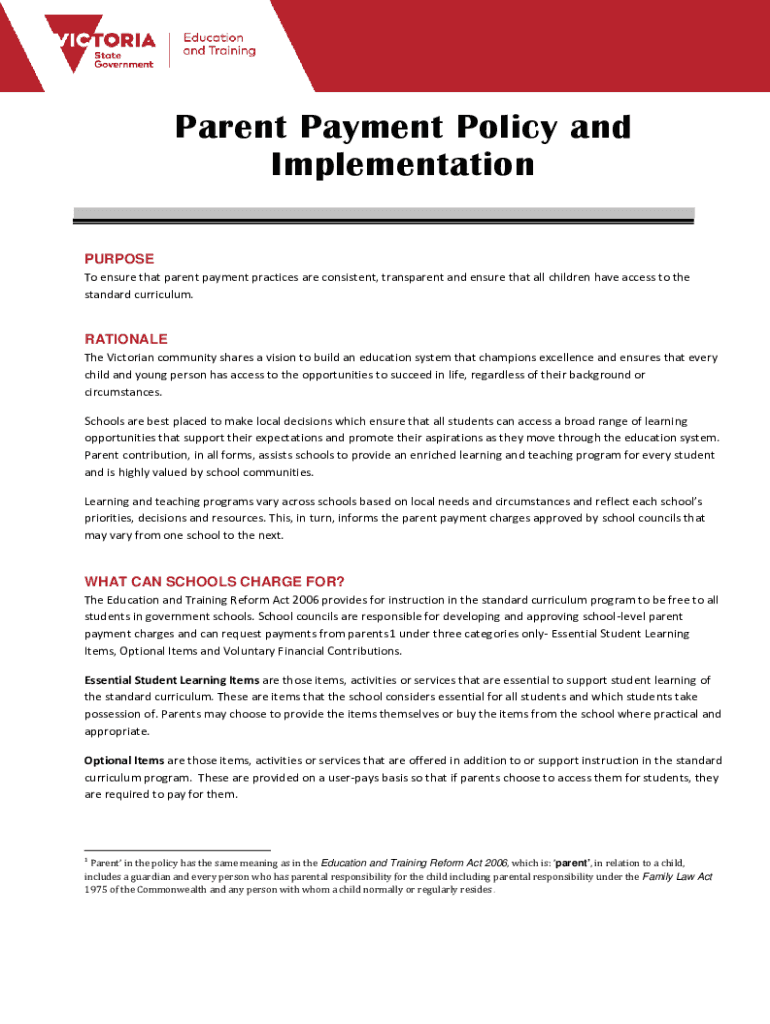 Fillable Online Parent Payments - SchoolsViceducation.vic.gov.au Fax ...