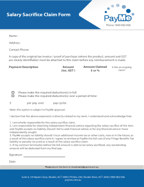 Fillable Online Salary Sacrifice Claim Form Fax Email Print - pdfFiller