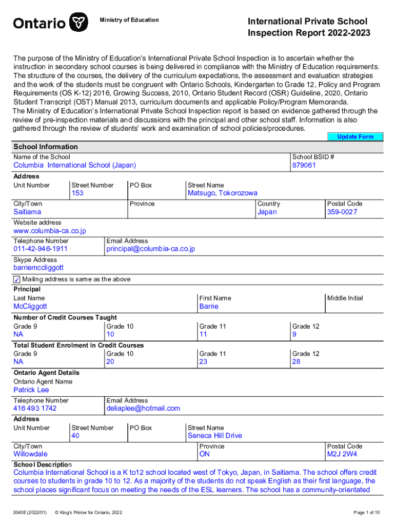 Fillable Online columbia-ca co International Private School Inspection ...
