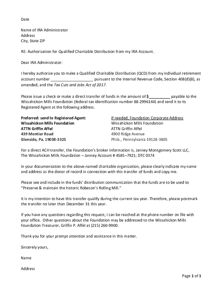 Fillable Online Download a sample letter for your IRA administrator Fax Email Print - pdfFiller