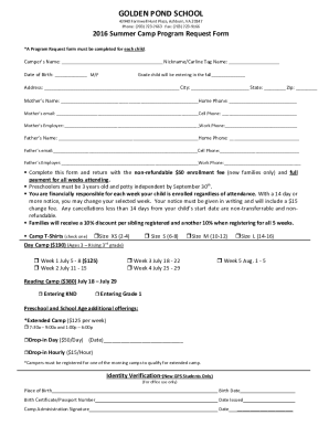 Fillable Online 2016 Summer Camp Program Request Form Fax Email Print ...