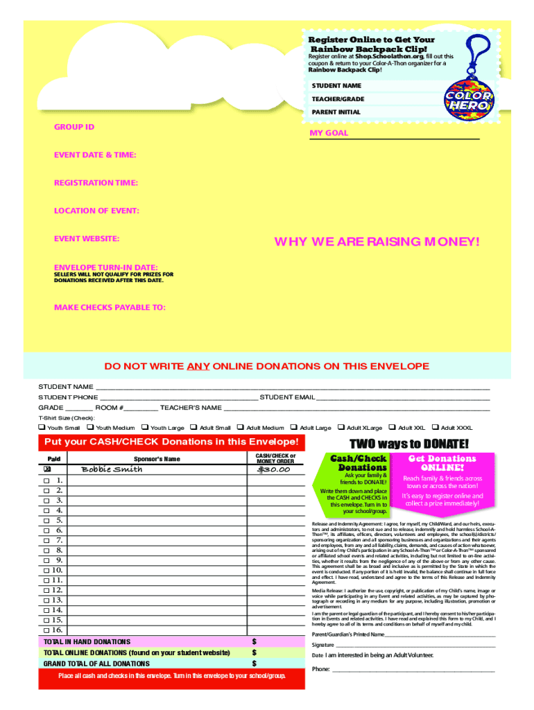 Fillable Online School-a-Thon - School Fundraising Ideas, Color Run ...