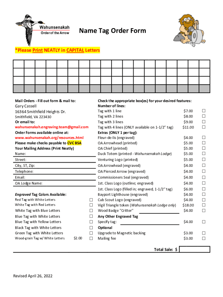 Fillable Online Name Tag Order Form Rev April 26, 2022 fillable.docx ...