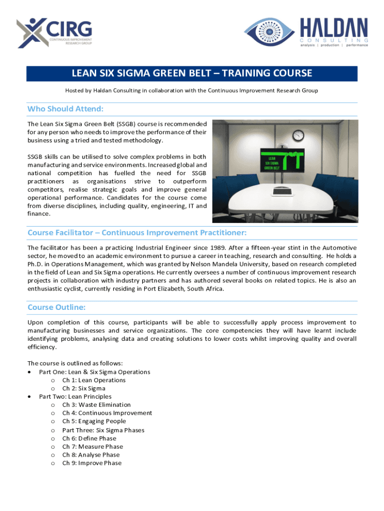 Fillable Online Lean Six Sigma Green Belt (LSSGB) Training Fax Email ...