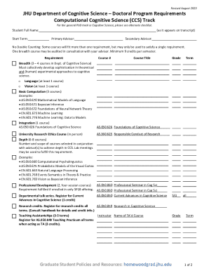 Fillable Online cogsci jhu Cognitive ScienceSchool of General Studies Fax Email Print - pdfFiller