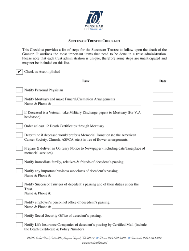 Fillable Online Trust Administration Checklist for First-Timers ...