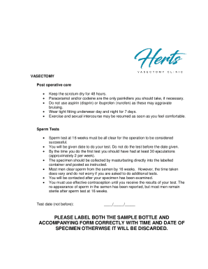 Fillable Online Vasectomy - post operative care Fax Email Print - pdfFiller