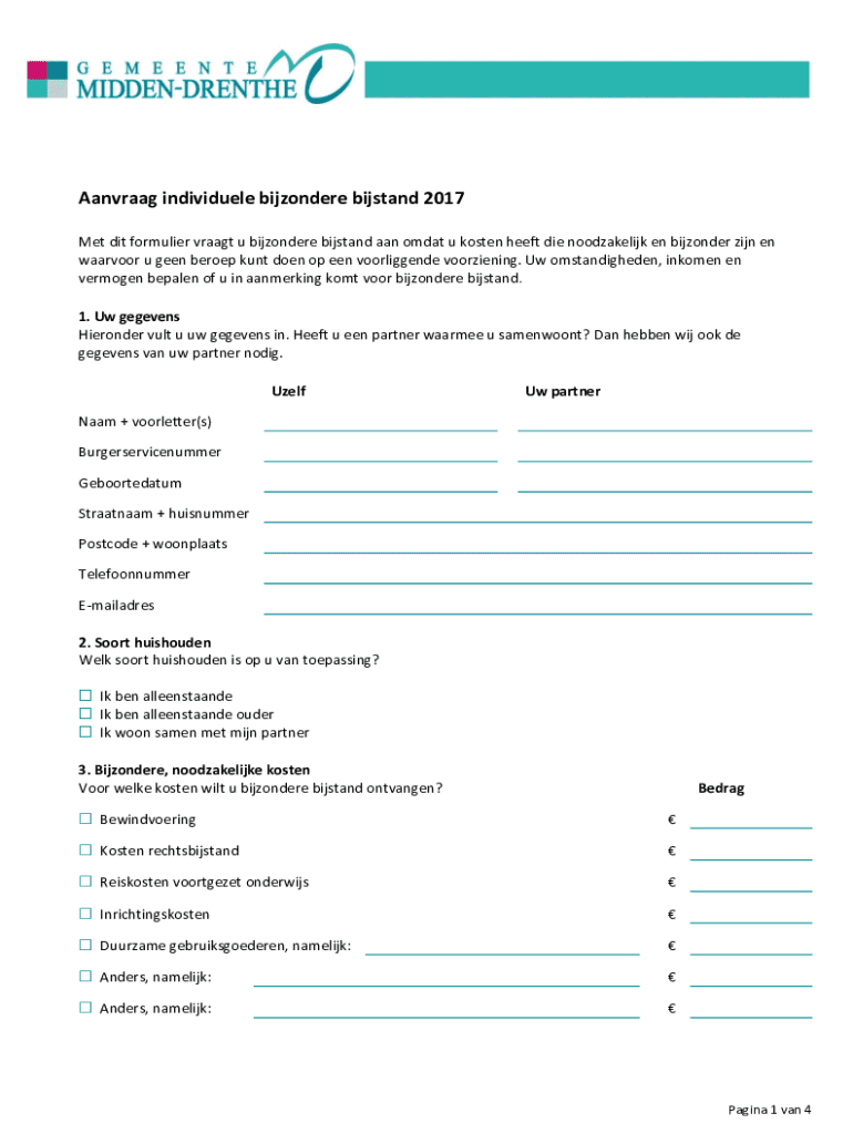 Invulbaar Online Met dit formulier vraagt u bijzondere bijstand aan ...