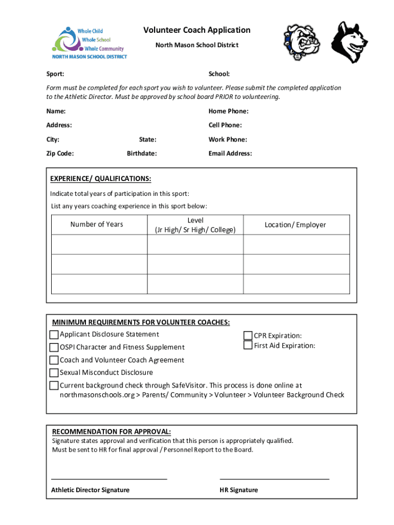 Fillable Online Permission to serve as Volunteer Coach Fax Email Print ...