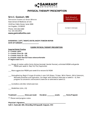 Fillable Online Physical Therapy ProtocolDistal Biceps Repair Diagnosis Fax Email Print - pdfFiller