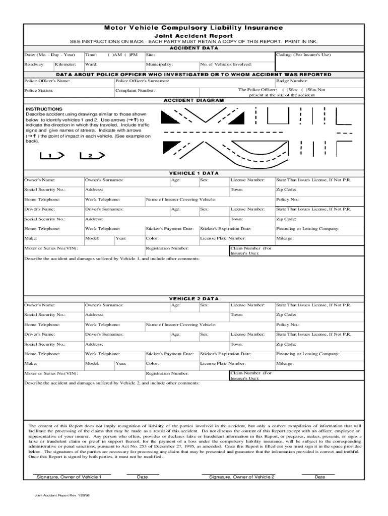 Fillable Online Motor Vehicle Compulsory Liability Insurance Fax Email ...