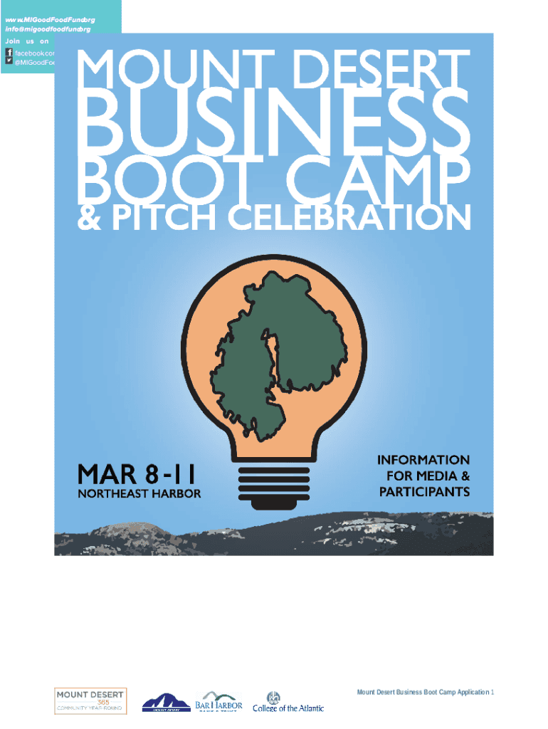 Mount Desert Business Boot Camp Application 1 Doc Template | pdfFiller