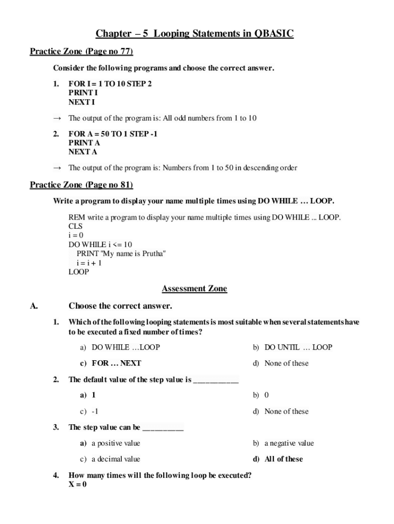 Fillable Online Conditional Statement And Looping In Qbasic Fax Email Print