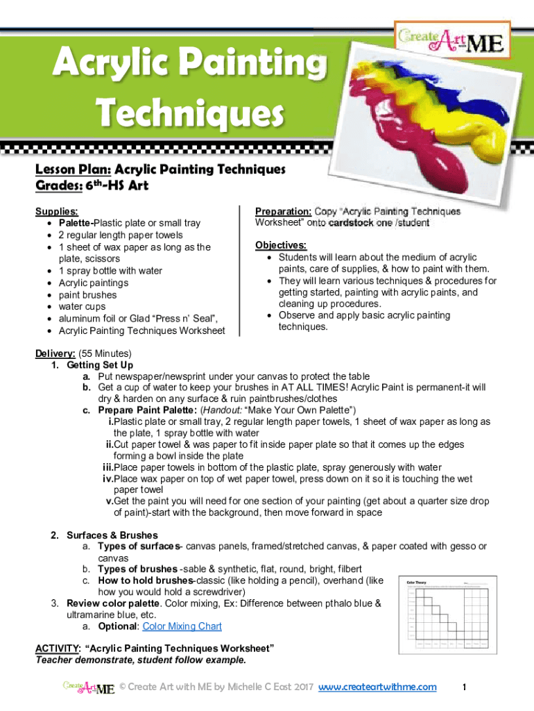 Fillable Online Acrylic Painting Techniques Lesson Plan & Worksheet Fax ...