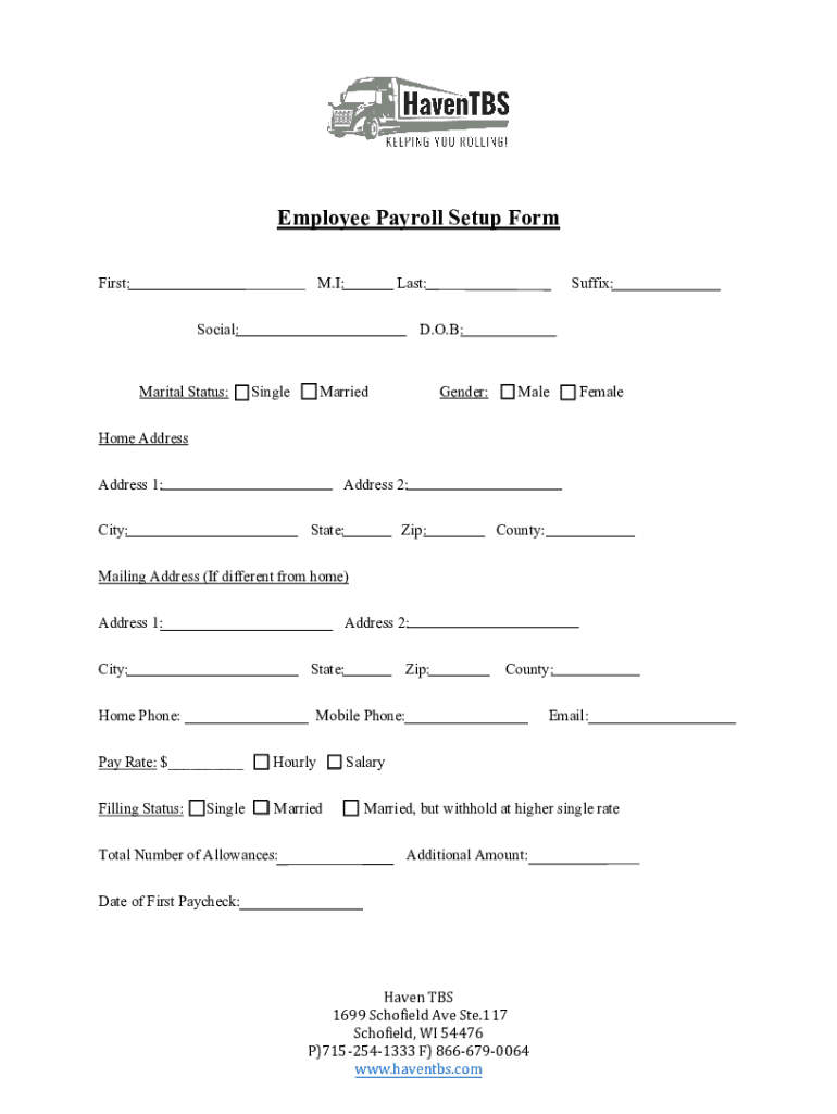 Fillable Online Employee Setup Form - Payroll Fax Email Print - pdfFiller