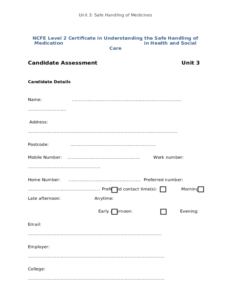 ncfe level 2 certificate in understanding the safe handling ... Doc ...