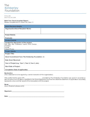 Fillable Online Multi Year Grant Acquittal Report Please complete form in Arial ... Fax Email ...