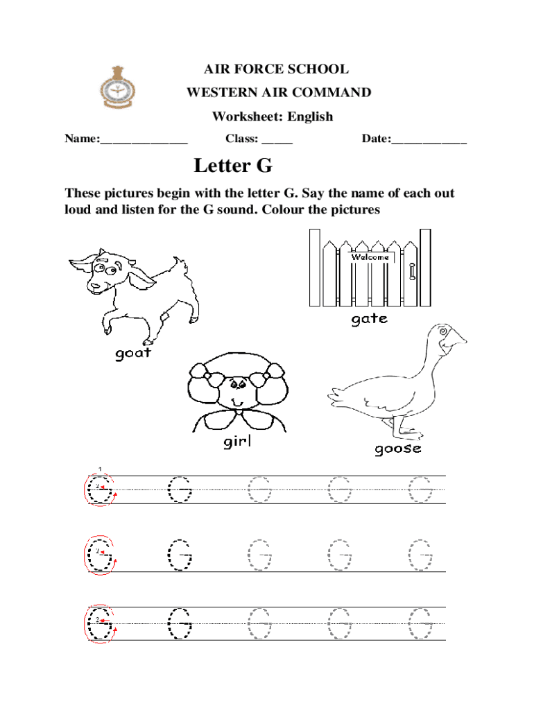 Fillable Online Letter G Beginning Sound Words Worksheet (Color) Fax ...