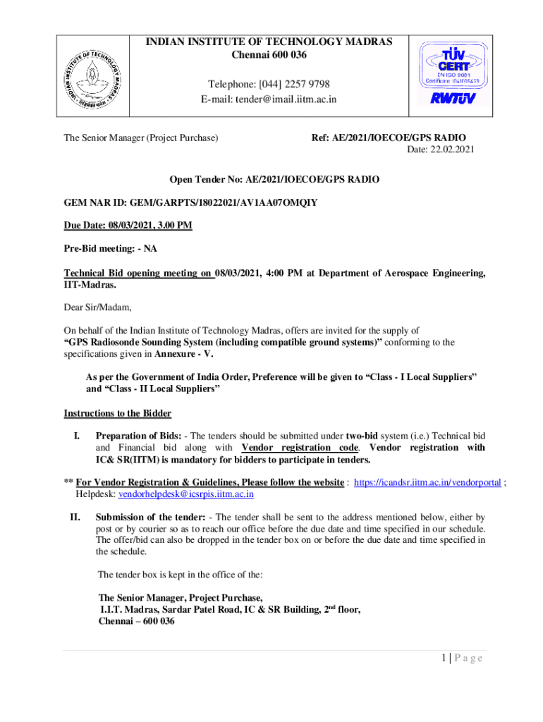 Fillable Online tenders iitm ac OPEN TENDER - GPS Radiosonde Sounding System.pdf Fax Email Print ...