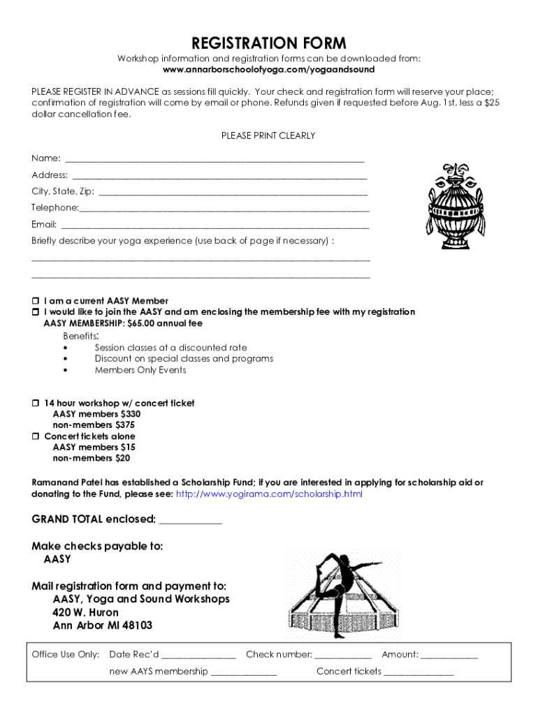 Fillable Online Free Online Yoga Class Registration Form Template Fax ...