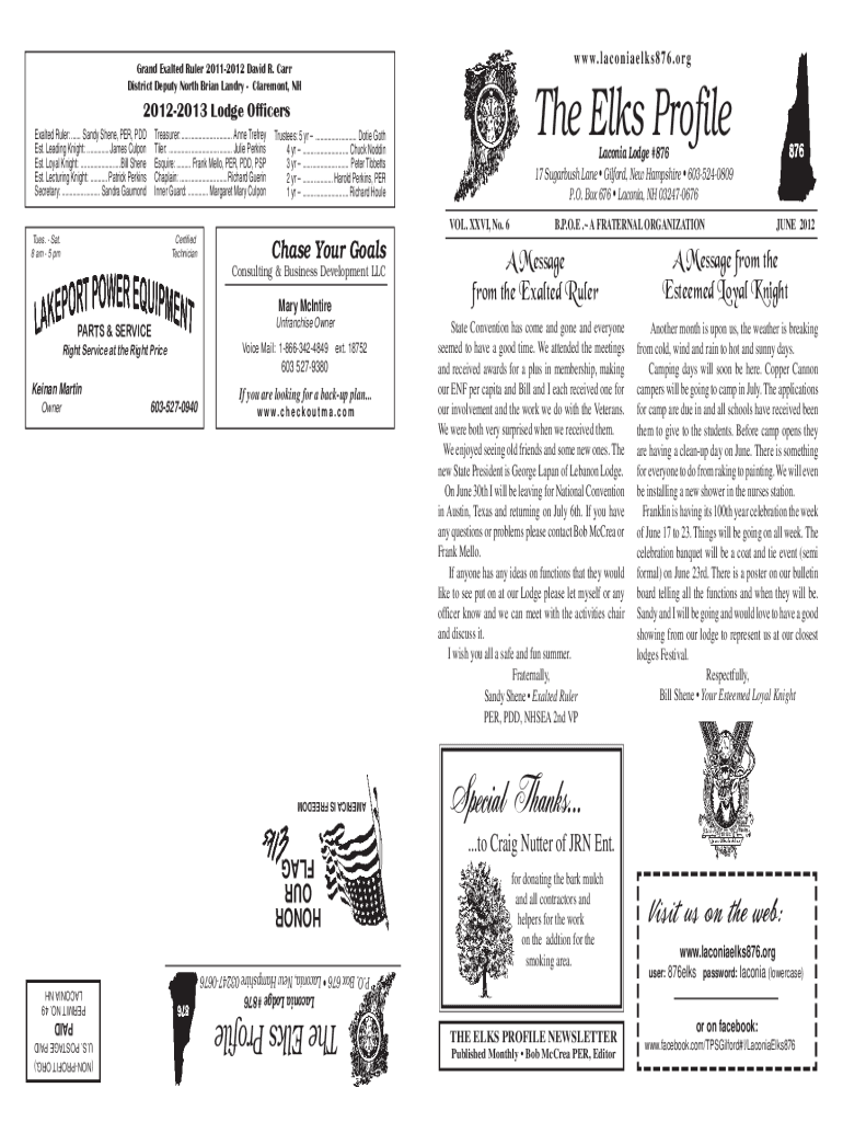 Fillable Online Elks' Exalted Ruler visits Maine lodges Fax Email Print ...