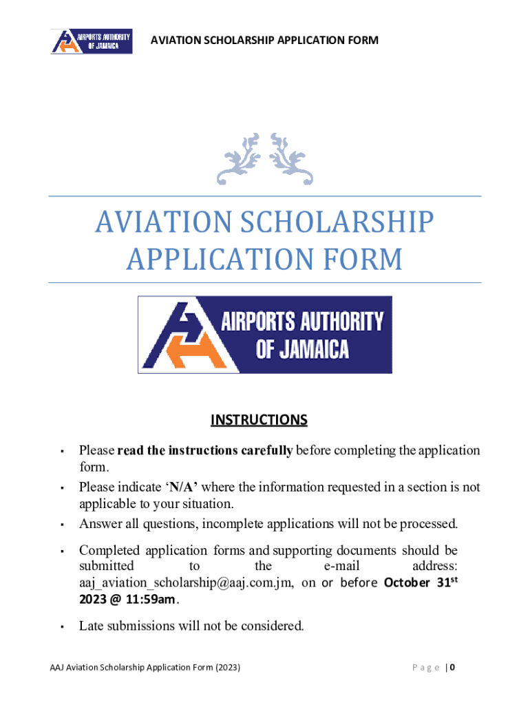 Fillable Online AVIATION SCHOLARSHIP APPLICATION FORM Fax Email Print - pdfFiller