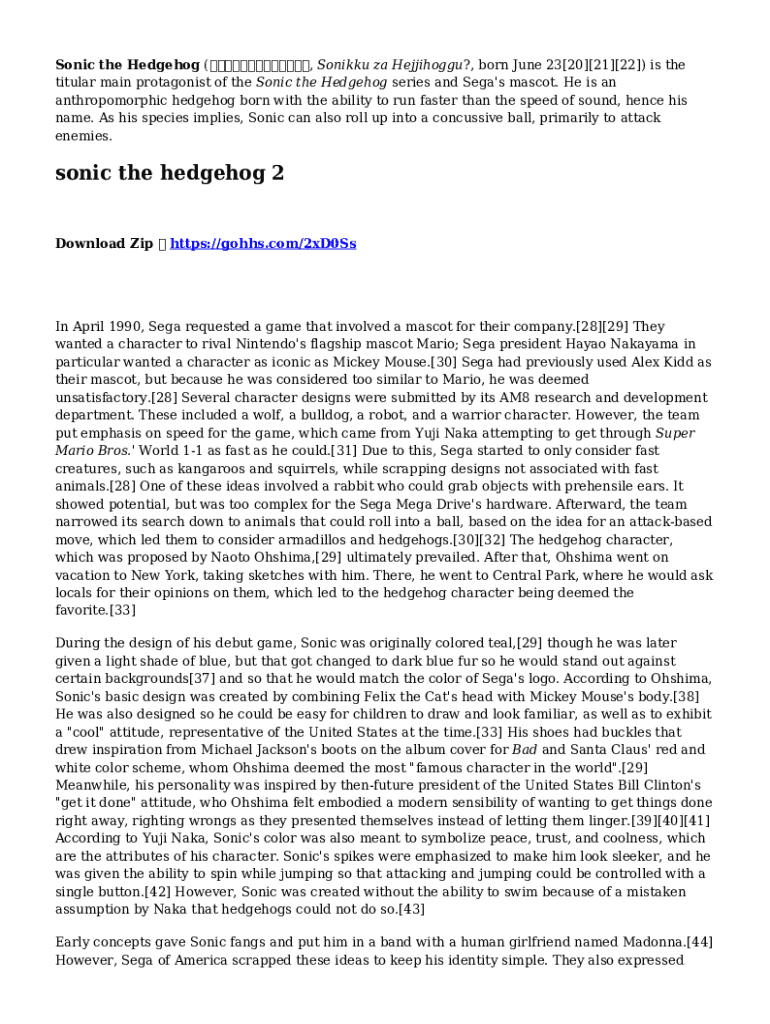 Fillable Online Sonic The Hedgehog 2 Fax Email Print - pdfFiller