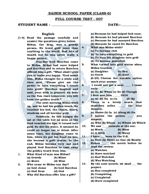 Fillable Online Sainik School Question Paper PDF Class 6 with Answers Fax Email Print - pdfFiller