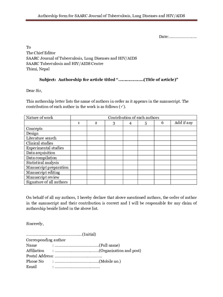 Fillable Online Authorship declaration form for SAARC Journal of ...