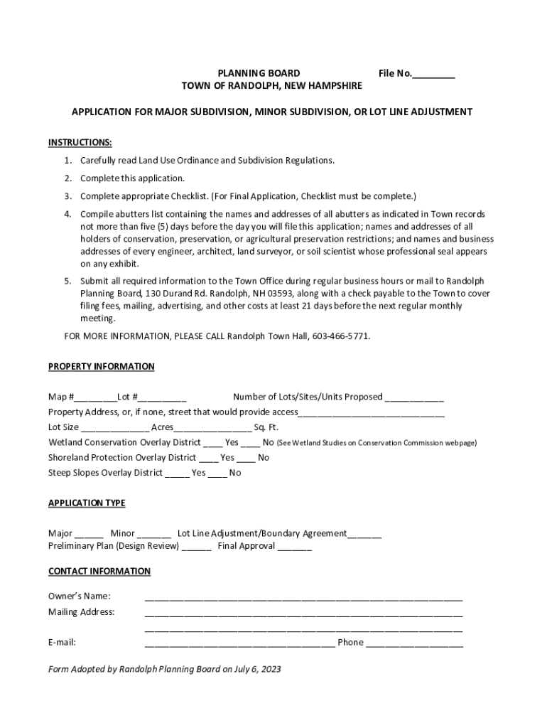 Fillable Online randolph nh Planning Board application.doc Fax Email ...