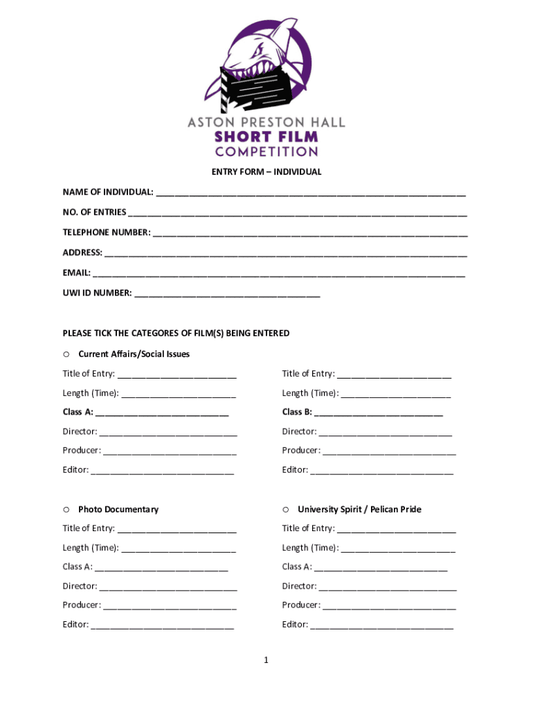 Fillable Online 1 ENTRY FORM Fax Email Print - pdfFiller