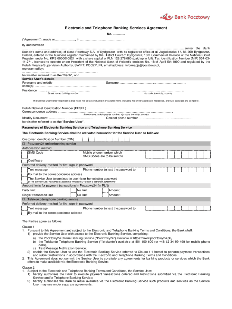 Fillable Online Electronic and Telephone Banking Services Agreement Fax ...