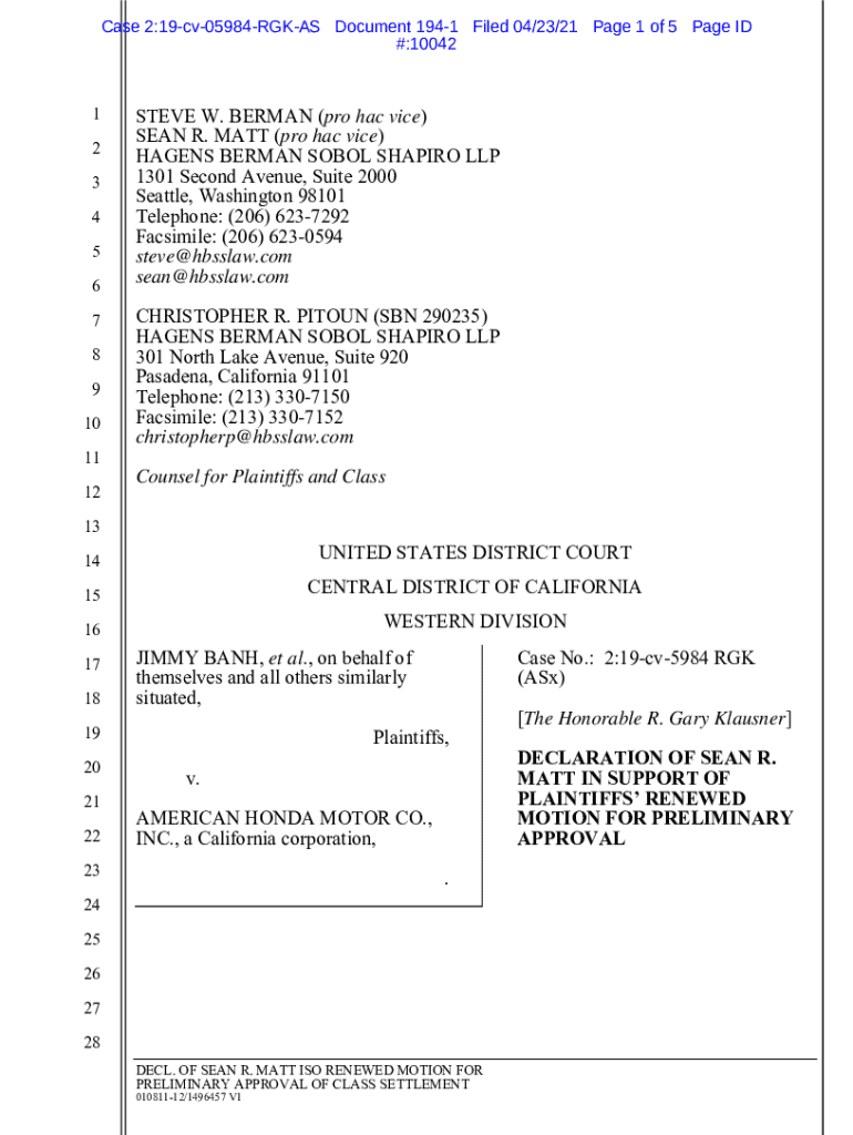 Fillable Online 1 BRIAN M. WELKE, pro hac vice application pending ...